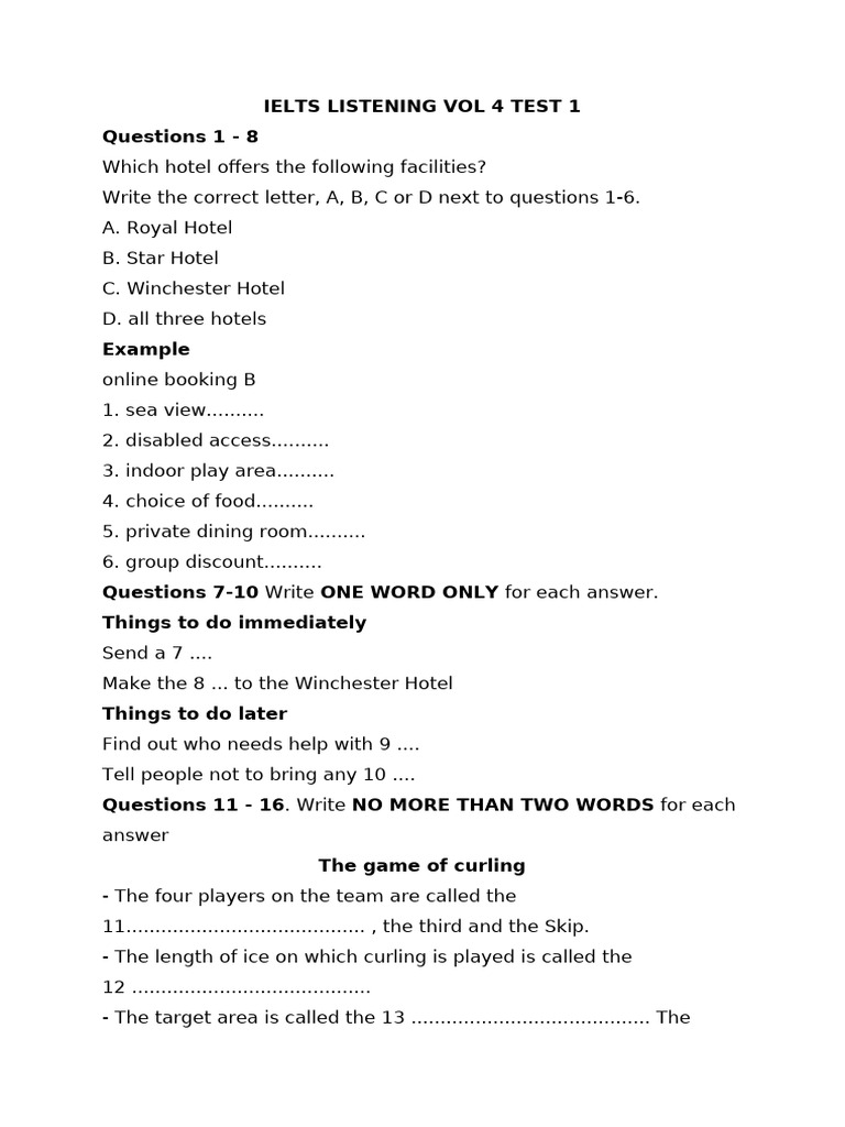IELTS Listening: Vol 4 Test 1 | PDF