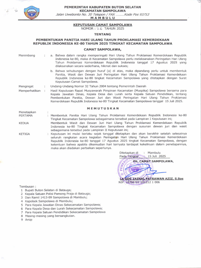 SK Panitia & Tim Juri Hut Ri Ke 80 | PDF