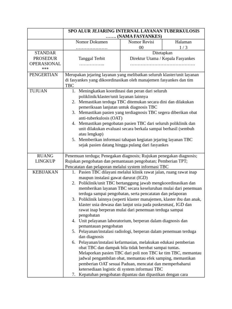 Spo Alur Jejaring Internal Layanan Tuberkulosis | PDF