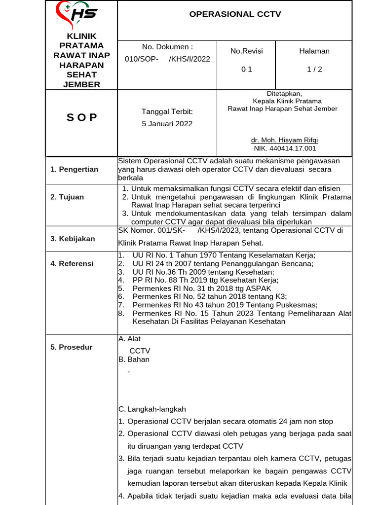 Sop Operasional CCTV | PDF