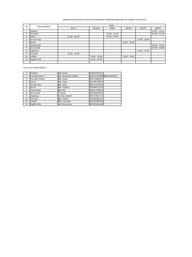 Jadwal Ekskul 2025-2026 | PDF