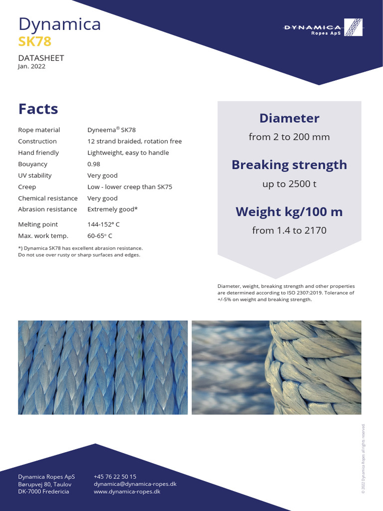 2 - 200 MM Dynamica SK78 DATASHEET | PDF | Rope | Materials
