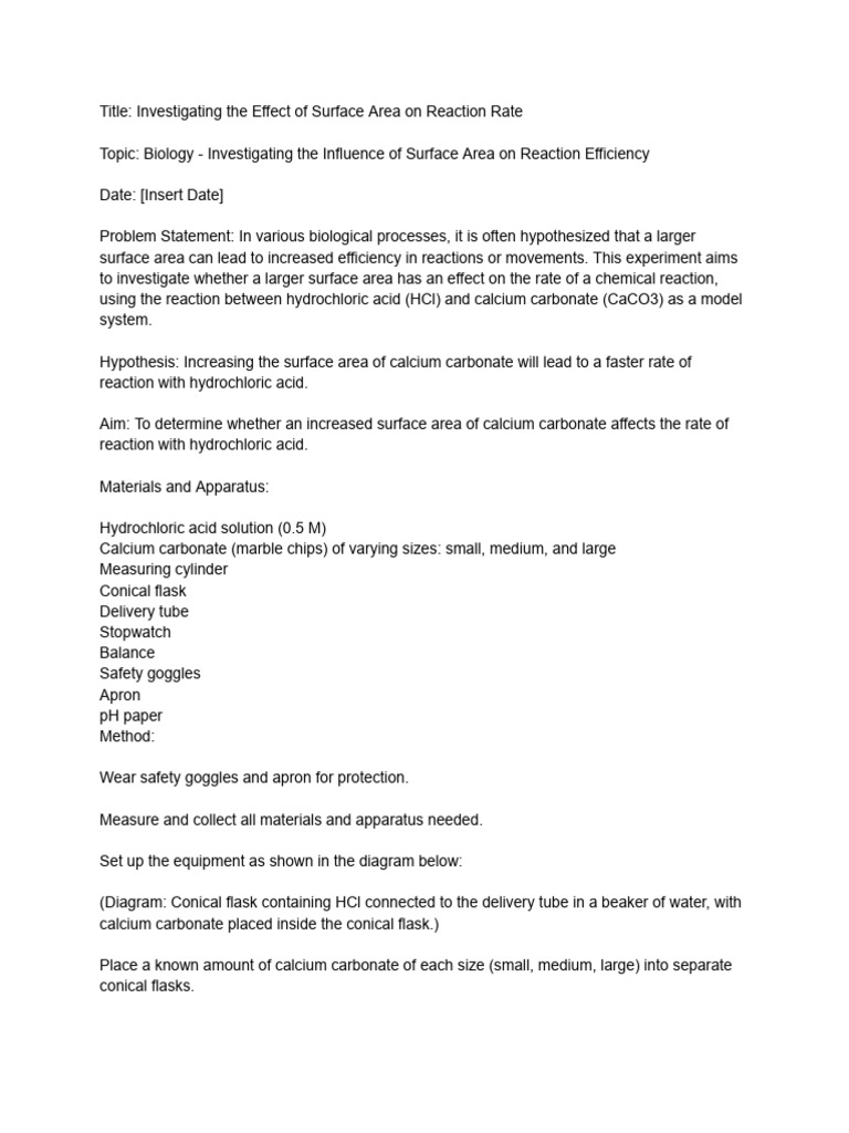 Title - Investigating The Effect of Surface Area On Reaction Rate | PDF ...