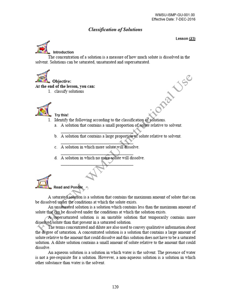 Classification of Chemical Solutions | PDF | Solubility | Chemical ...