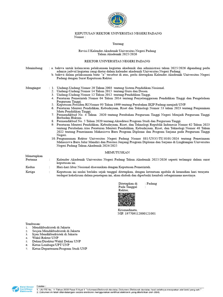 Kalender Akademik UNP 2025/2026 | PDF