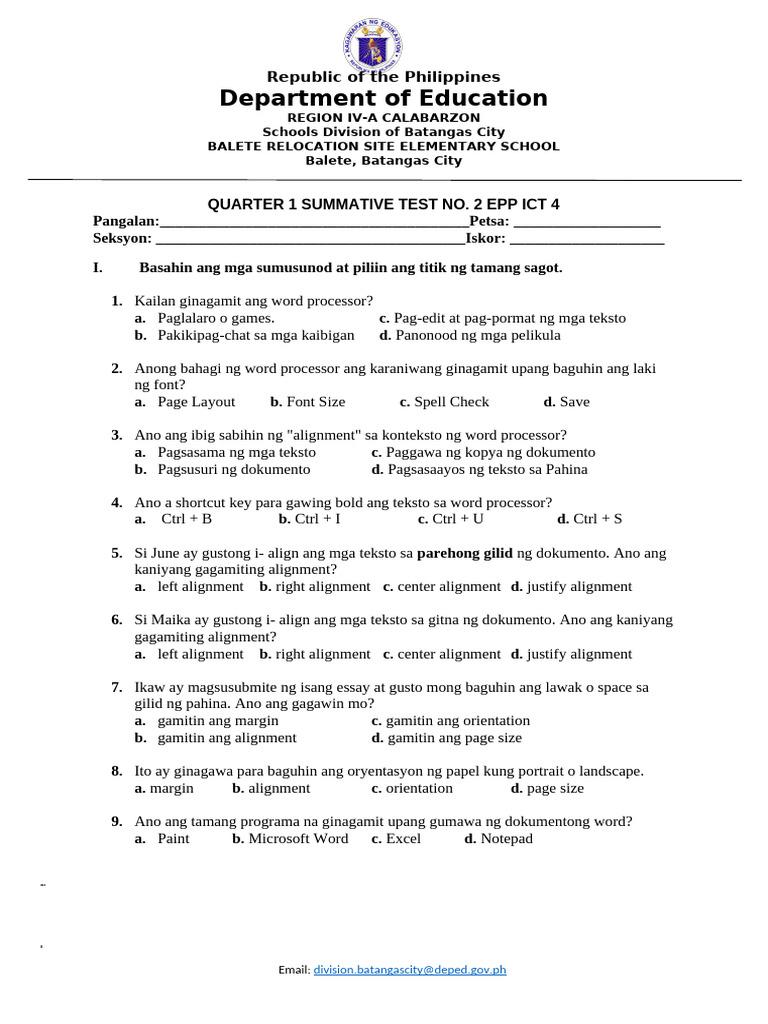 q1 Epp - Ict 4 Summative 2 | PDF