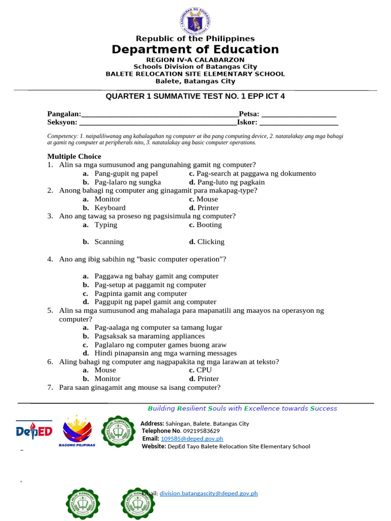 q1 Epp - Ict 4 Summative 1 | PDF