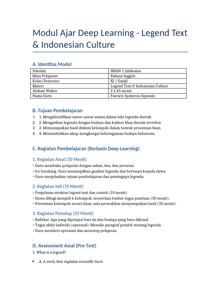 Modul Ajar Legend Text Deep Learning | PDF