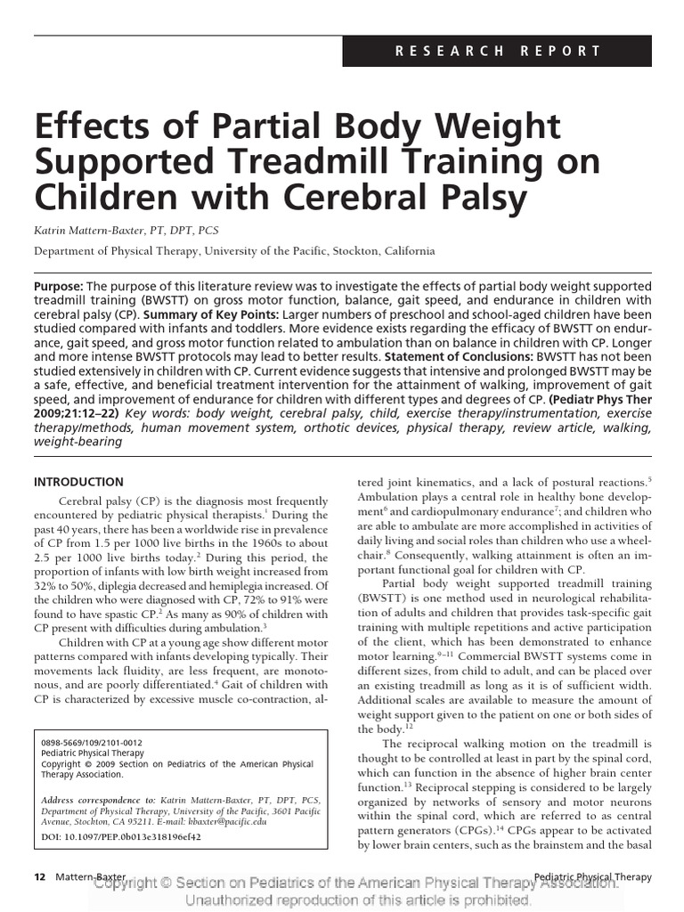 Effects of Partial Body Weight Supported Treadmill Training On Children ...