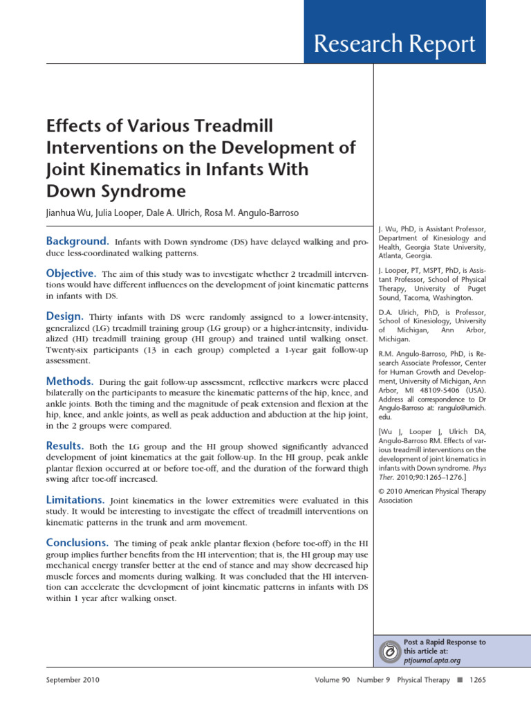 Effects of Various Treadmill Interventions On The Development of Joint ...