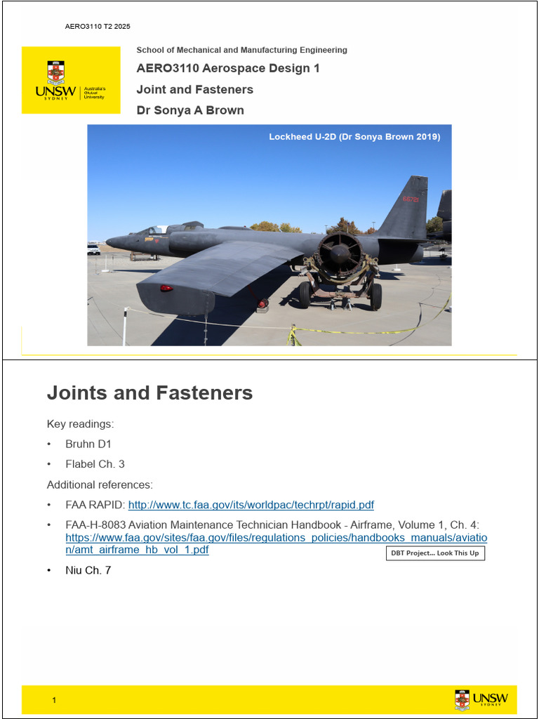 AERO3110 at Lec9 2025 JointsFasteners Handout | PDF | Rivet | Applied ...