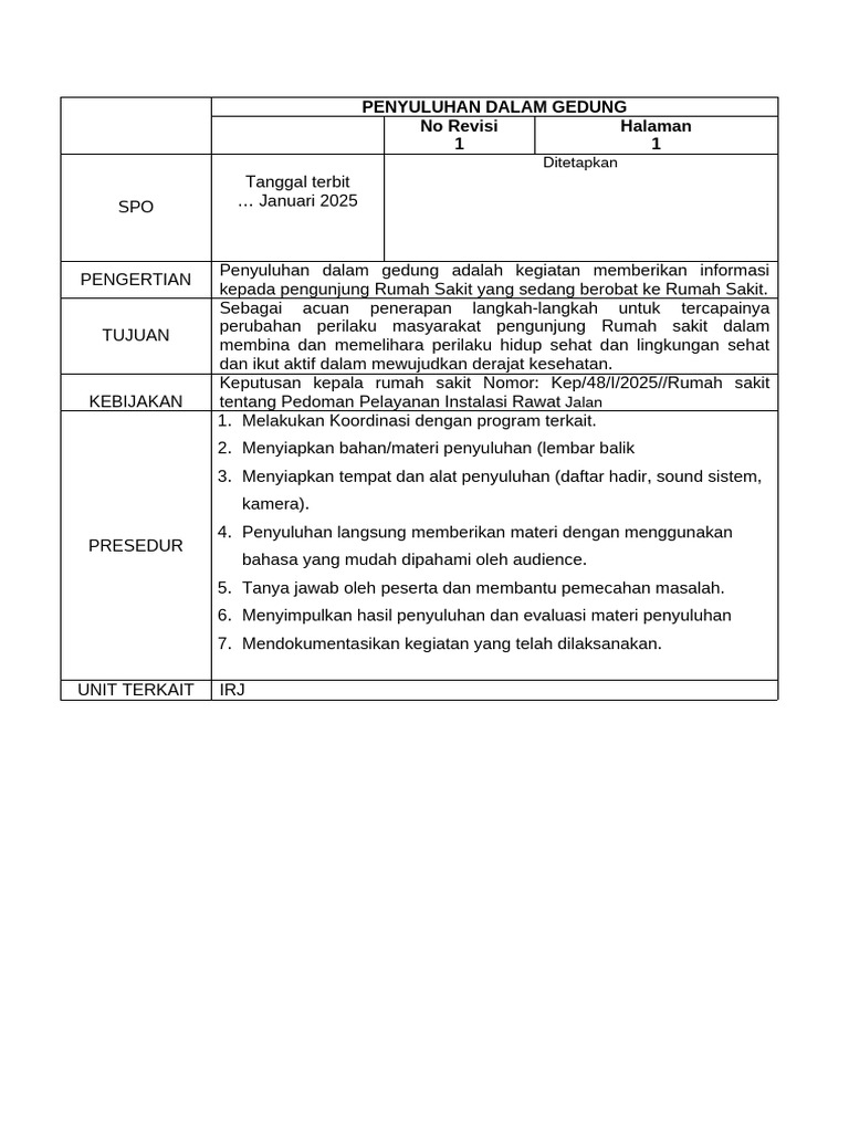 SOP Penyuluhan Dalam Gedung | PDF
