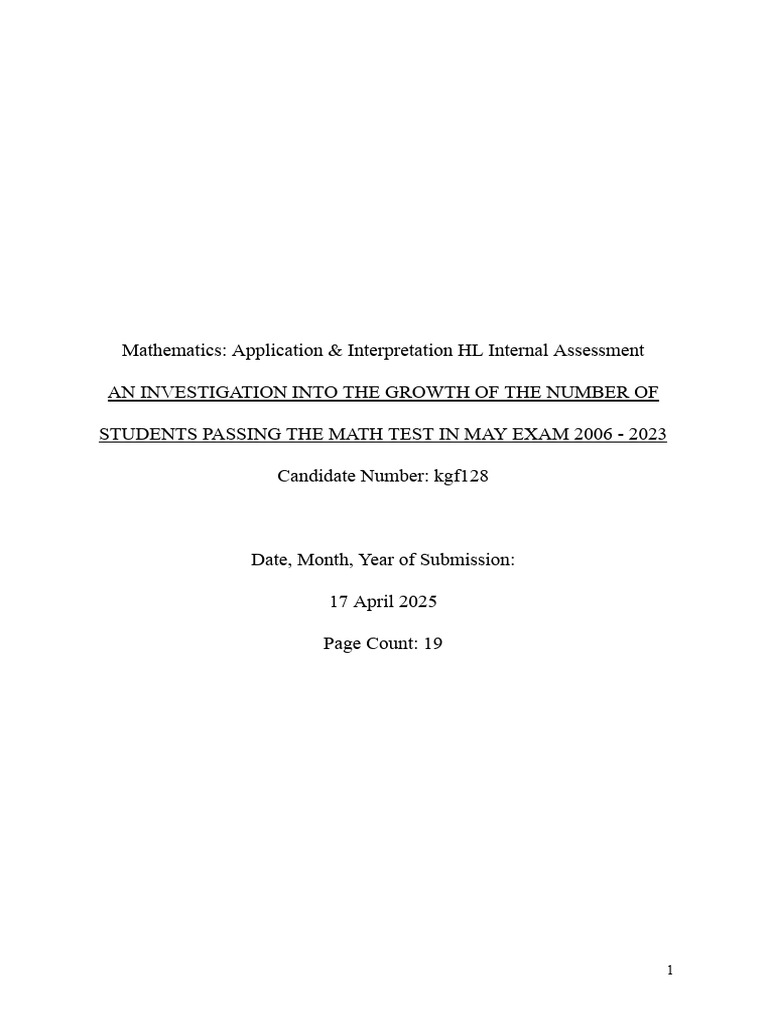 Math Application & Interpretation IA (20 Pages) Revised | PDF ...