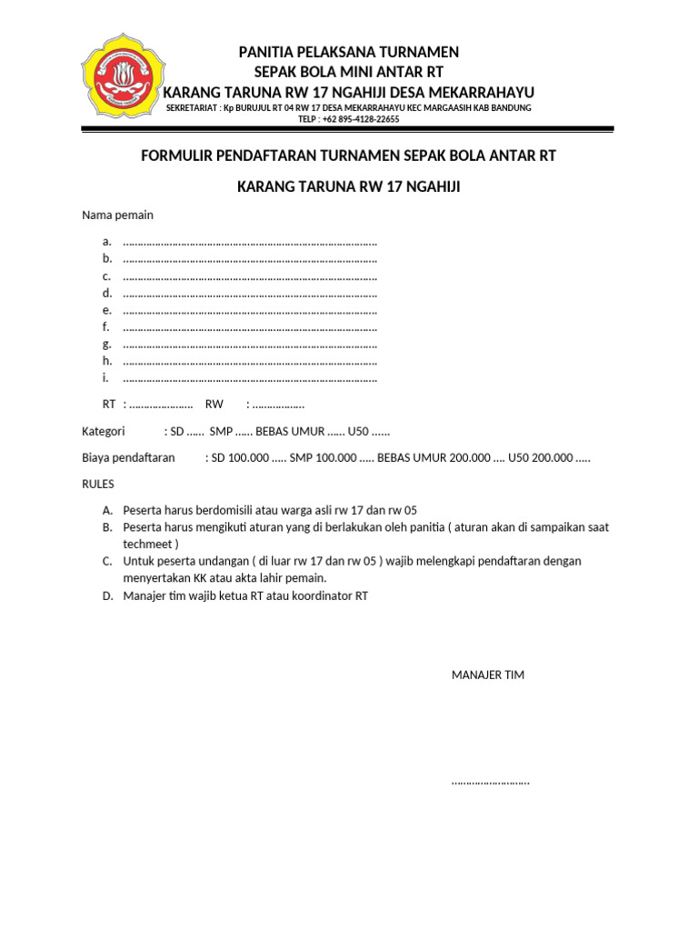 Surat Undagan Sepak Bola | PDF