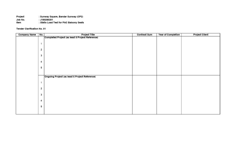 RFP01 Project Reference - Static Load Test For PAC Balcony Seats | PDF