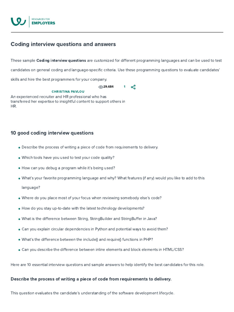 10 Proven Coding Interview Questions Answers Pdf String