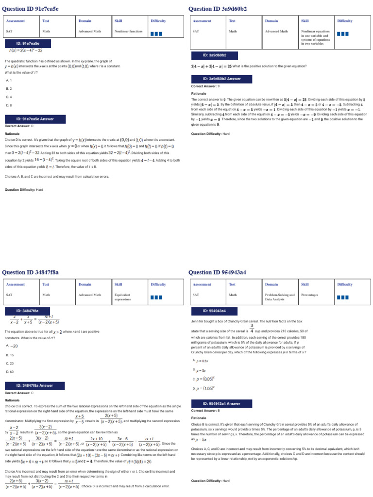 SAT Math Final Question Bank 1 | PDF | Circle | Triangle