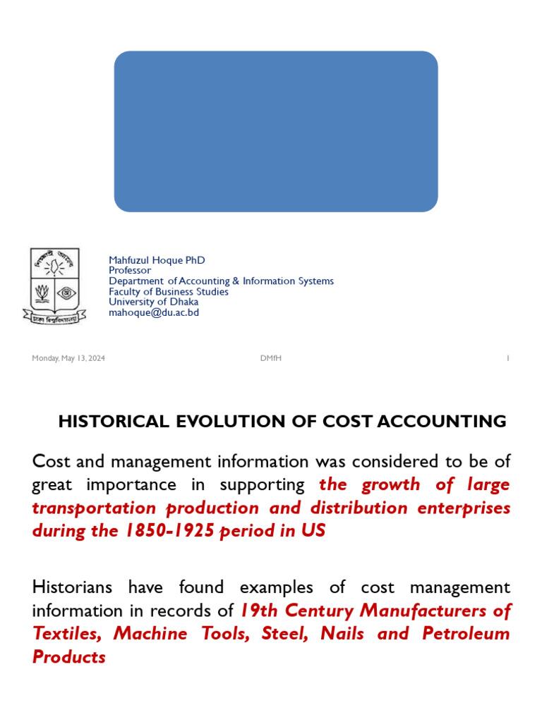 History Introduction & Cost Concept Chapter 1 & 2 DMFH | PDF | Cost Of ...