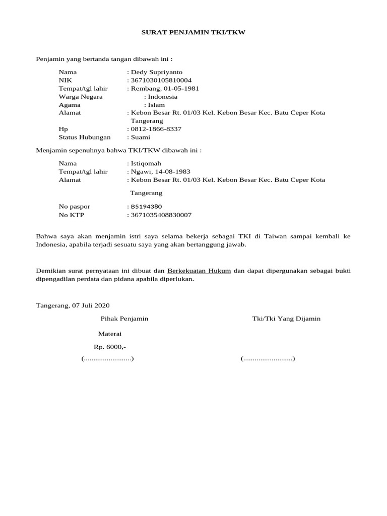 Surat Penjamin | PDF