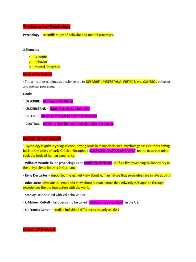 Overview of Psychology's Nature and Goals | PDF | Psychology ...
