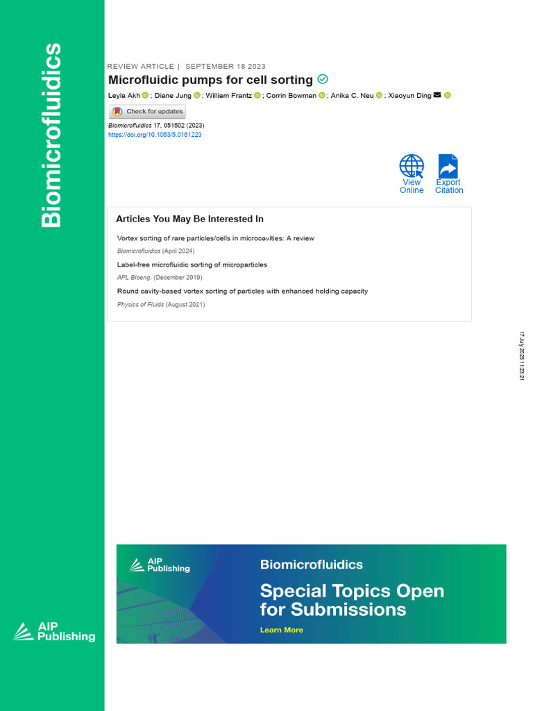 Microfluidic Pumps For Cell Sorting | PDF | Microfluidics | Flow Cytometry