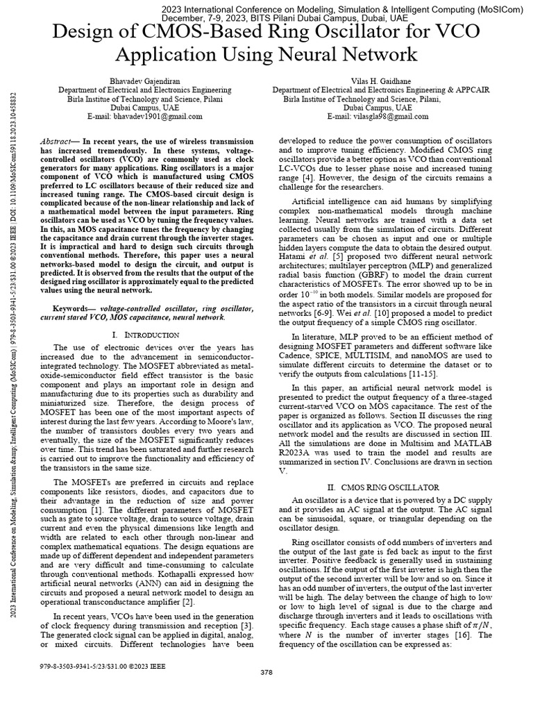 Design of CMOS-Based Ring Oscillator For VCO Application Using Neural ...