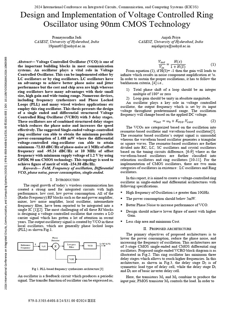 Design and Implementation of Voltage Controlled Ring Oscillator Using 90nm CMOS Technology | PDF ...