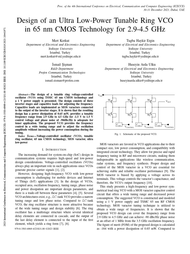 Design of An Ultra Low-Power Tunable Ring VCO in 65 NM CMOS Technology For 2.9-4.5 GHZ | PDF ...