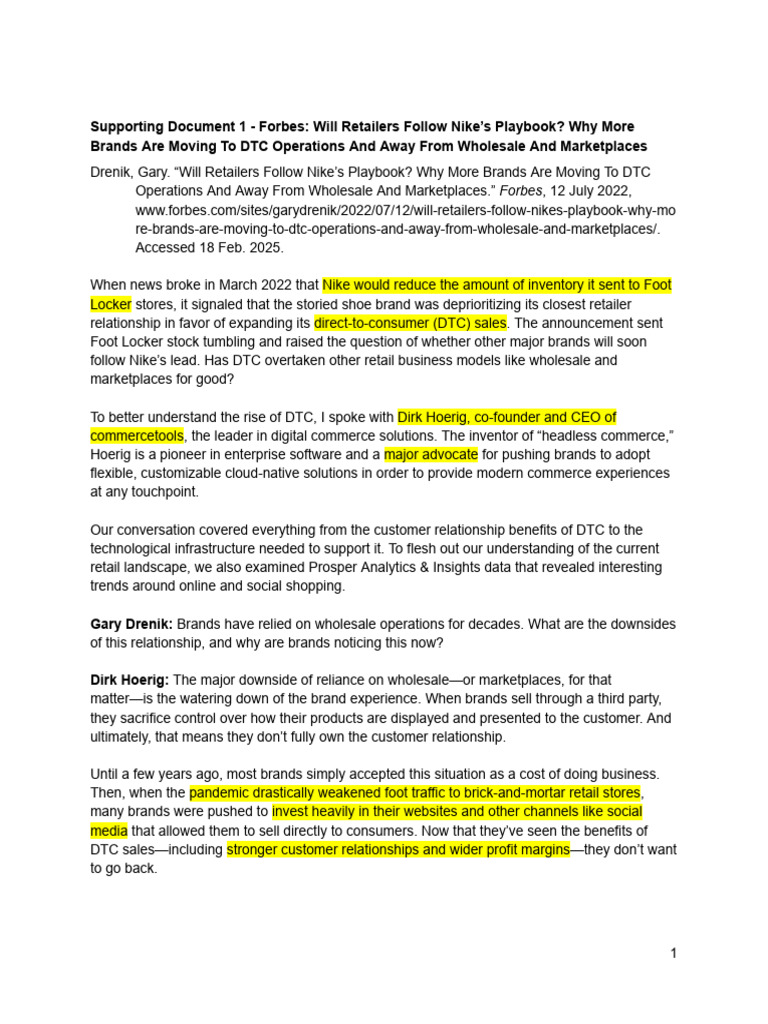DTC Shift: Brands Move Beyond Wholesale | PDF | Brand | Nike