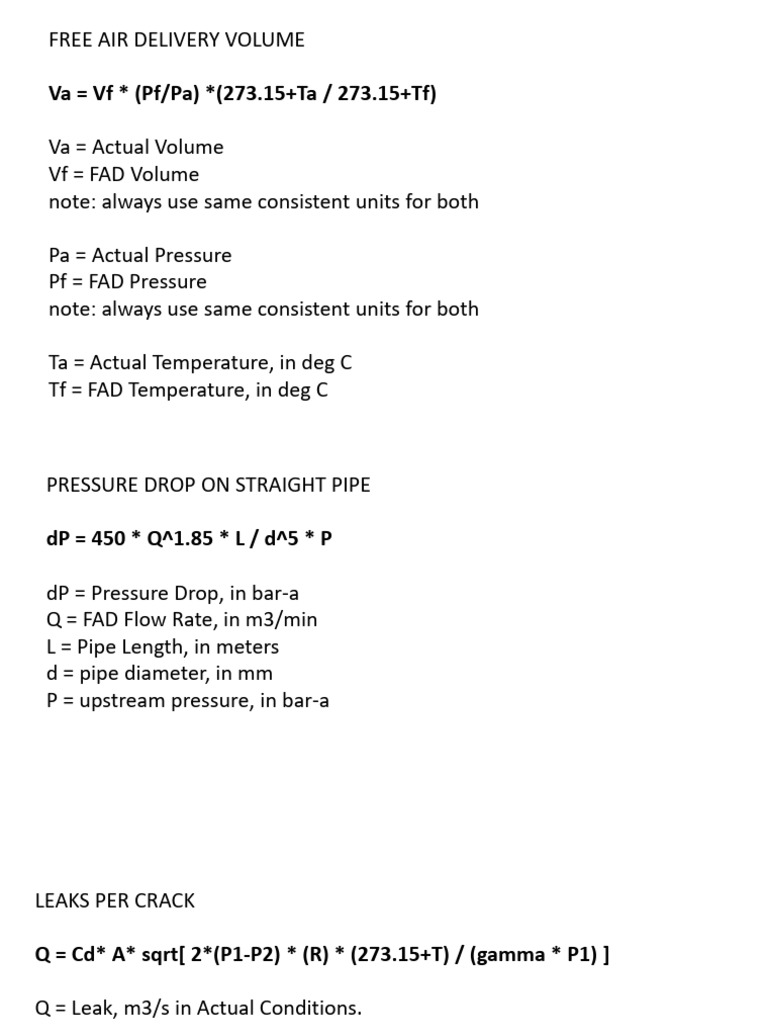 Key Formulas Used To Assess Compressed Air Performance | PDF
