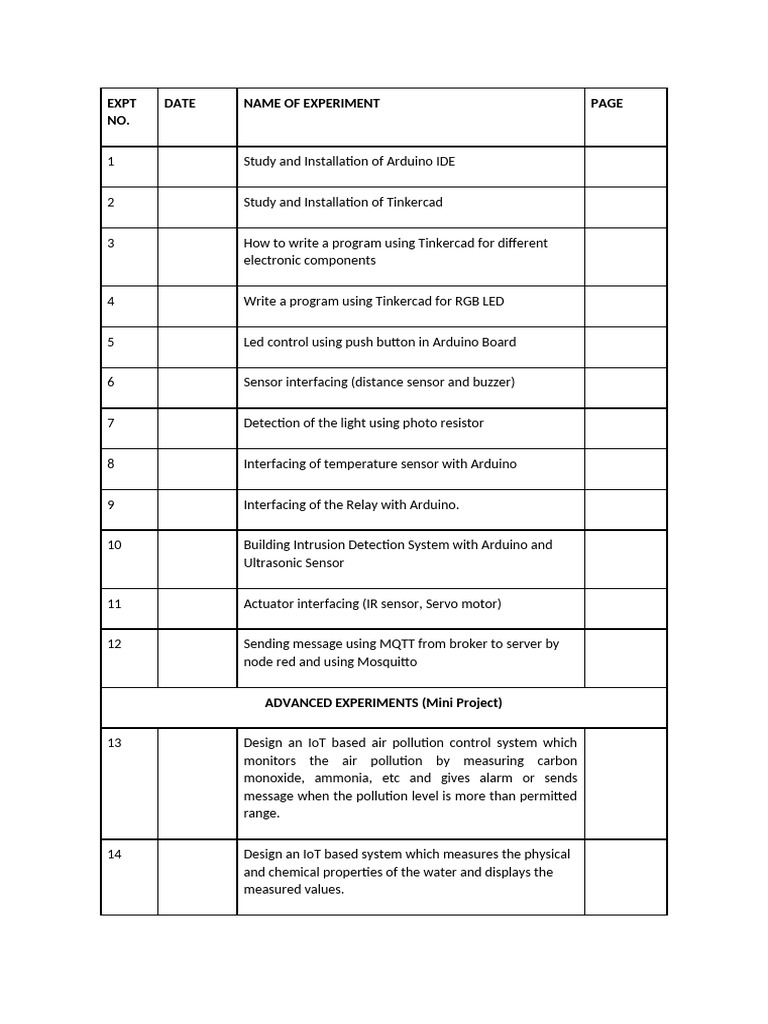 IOT Experiment List - 2024 | PDF
