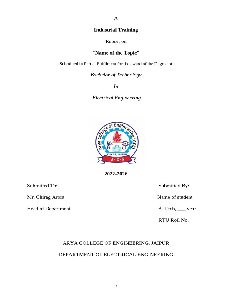Industrial Training Report Format | PDF | Electric Vehicle | Power ...
