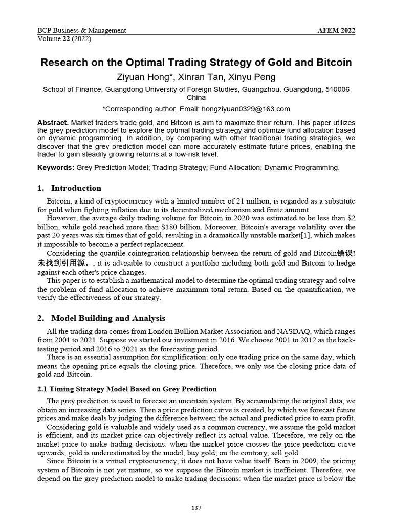 Research On The Optimal Trading Strategy of Gold A | PDF | Prices ...