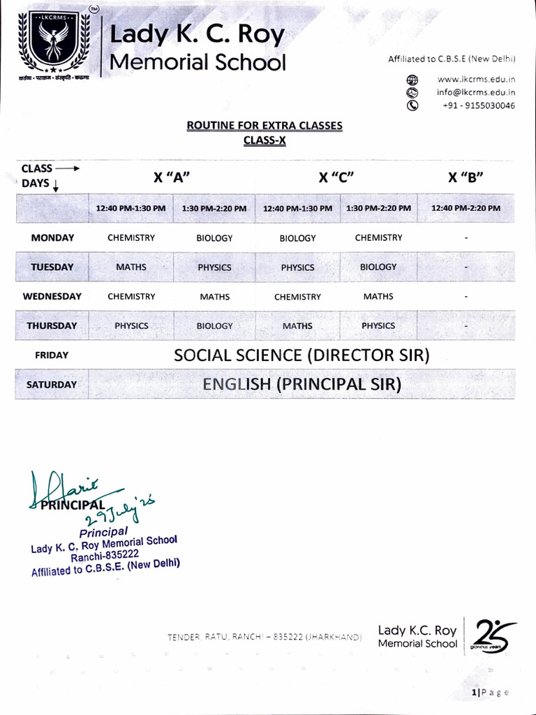 Extra Class Routine for Class X Students | PDF