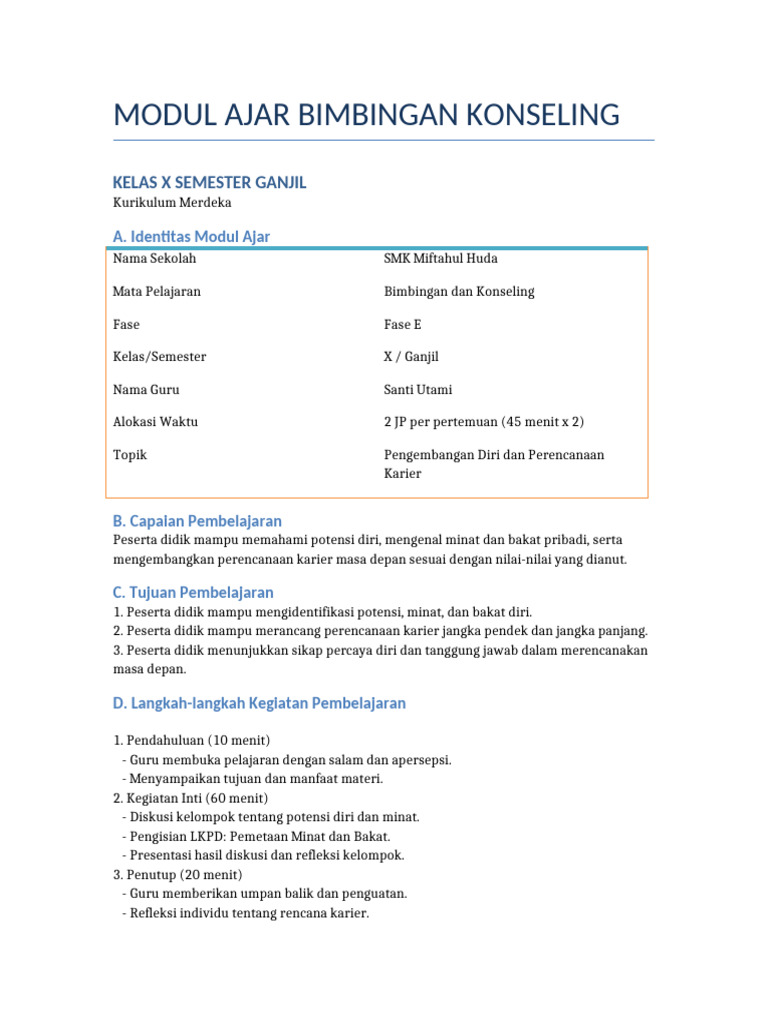 Modul Ajar BK Kelas 10 Ganjil | PDF
