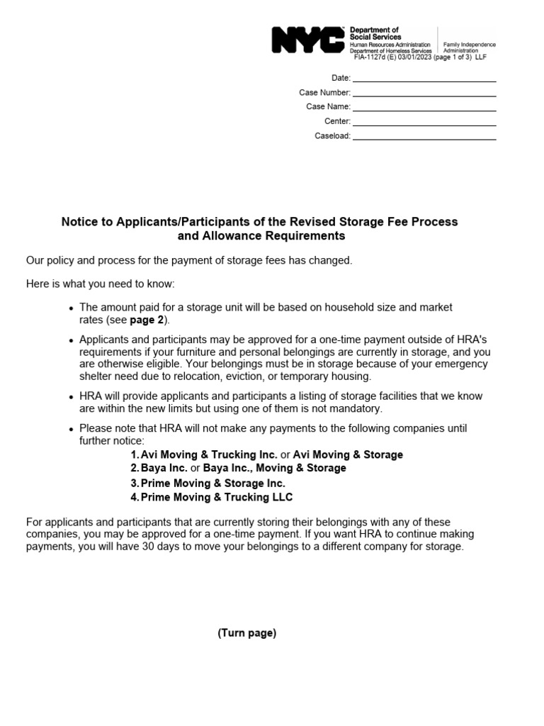 Revised HRA Storage Fee Guidelines | PDF