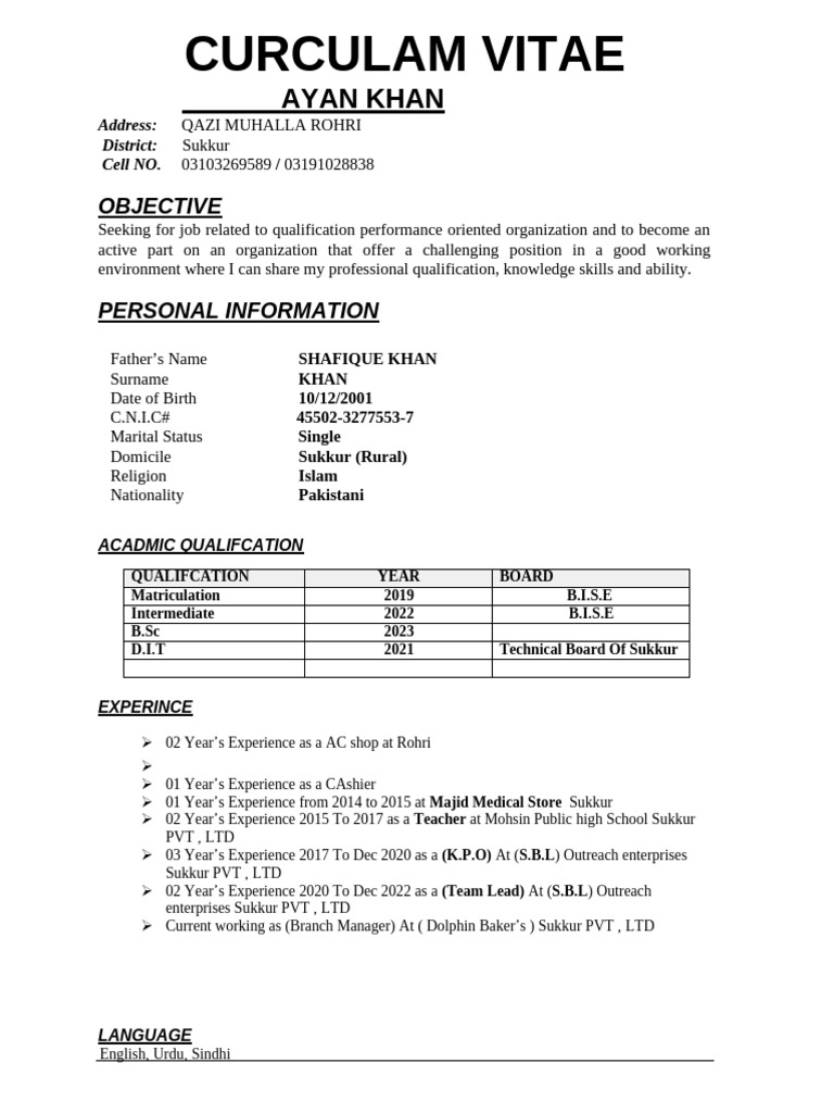 Ayan Khan (Cv) | PDF