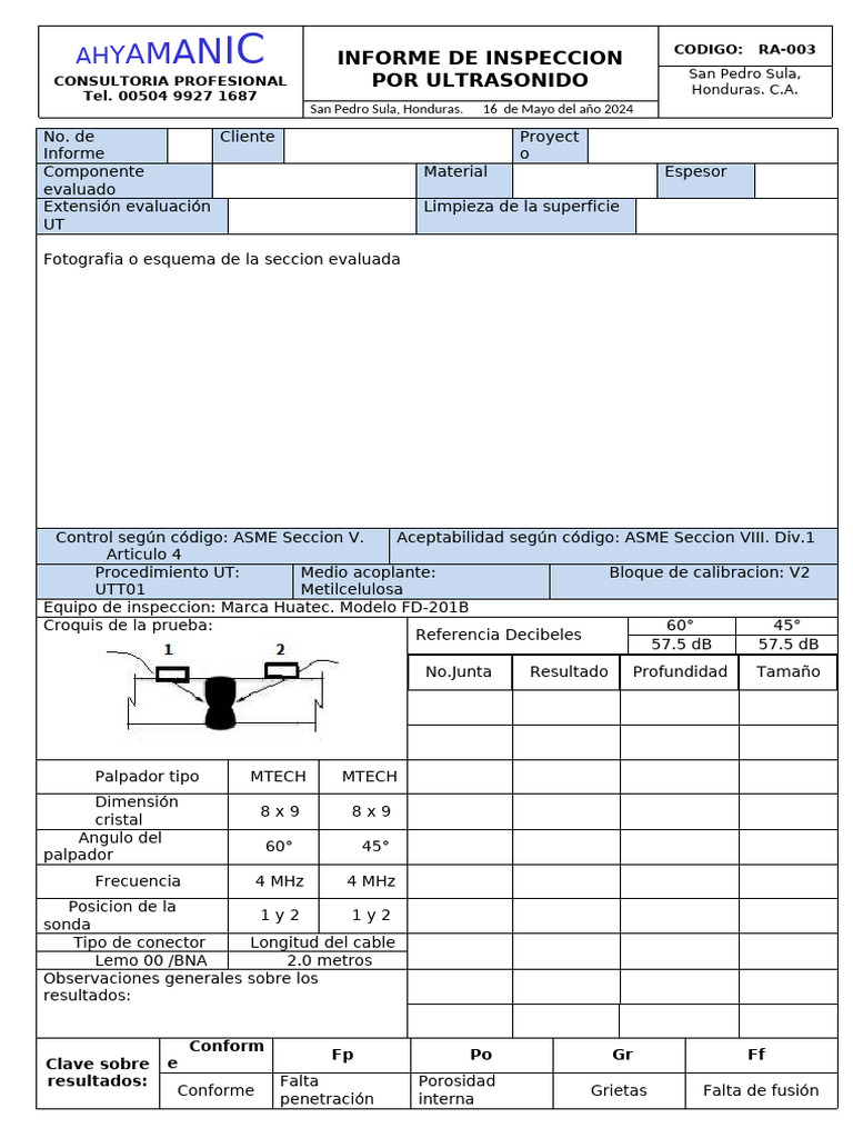 Ut Reporte Inspeccion Formato Ahyamanic | PDF