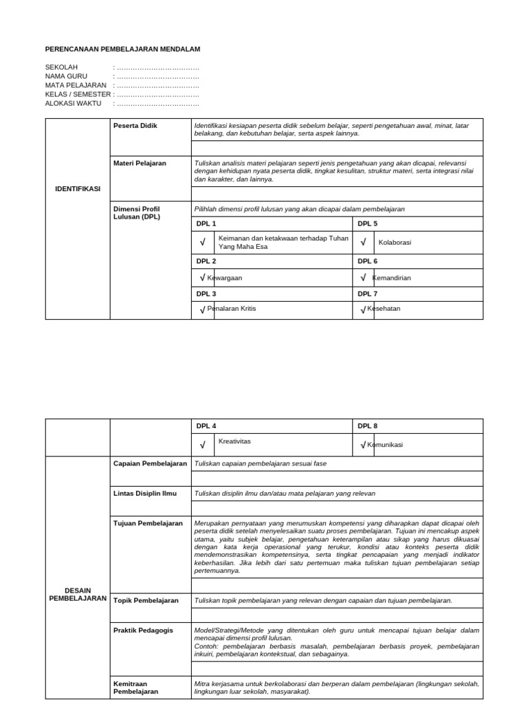 Template - RPP Pembelajaran Mendalam | PDF