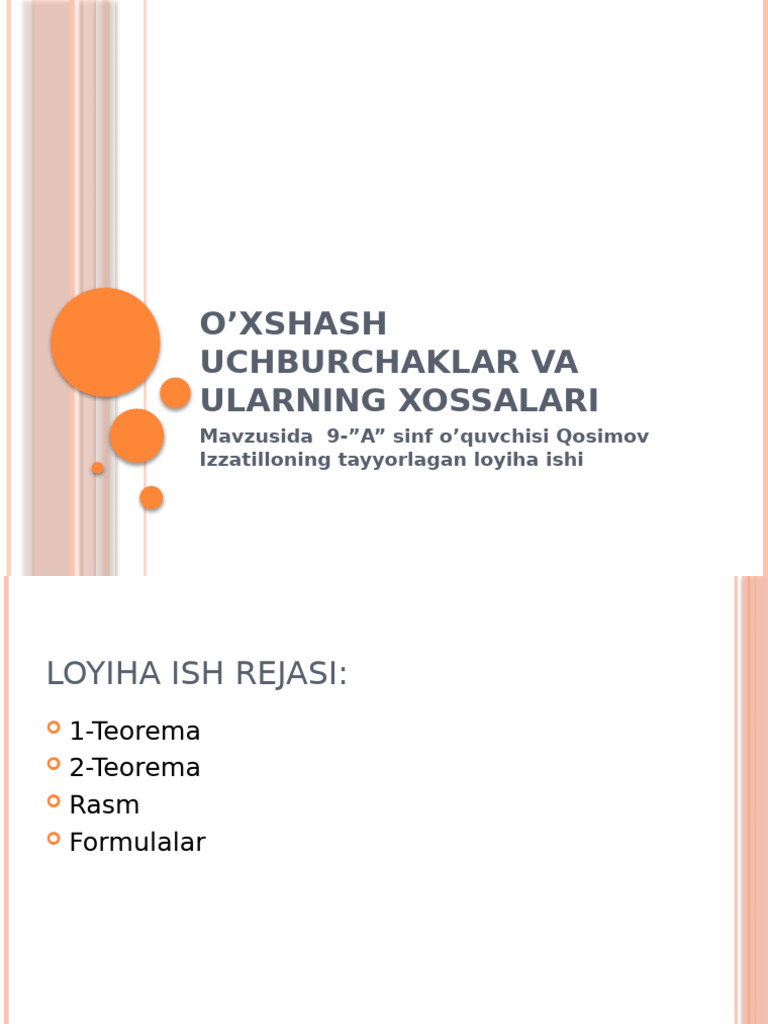 O'Xshash Uchburchaklar Va Ularning Xossalari | PDF