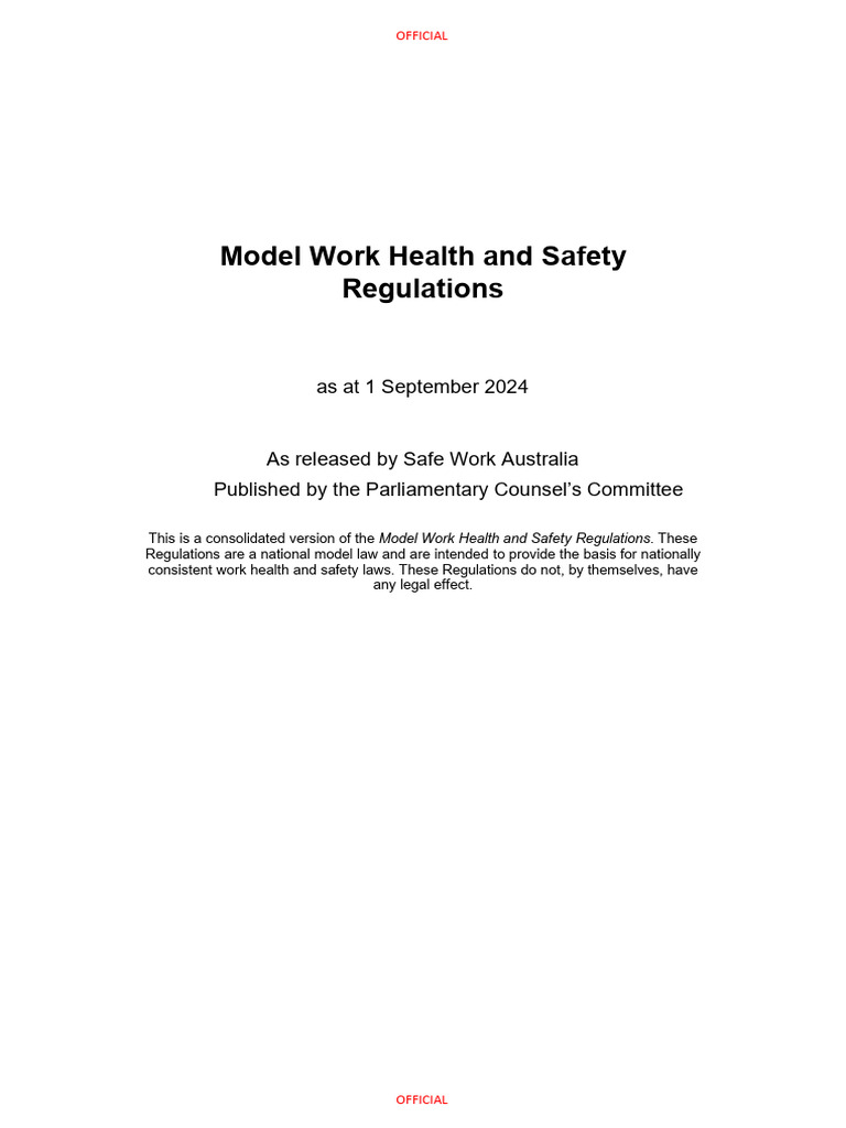 Model Whs Regulations 1 September 2024 | PDF | Occupational Safety And ...