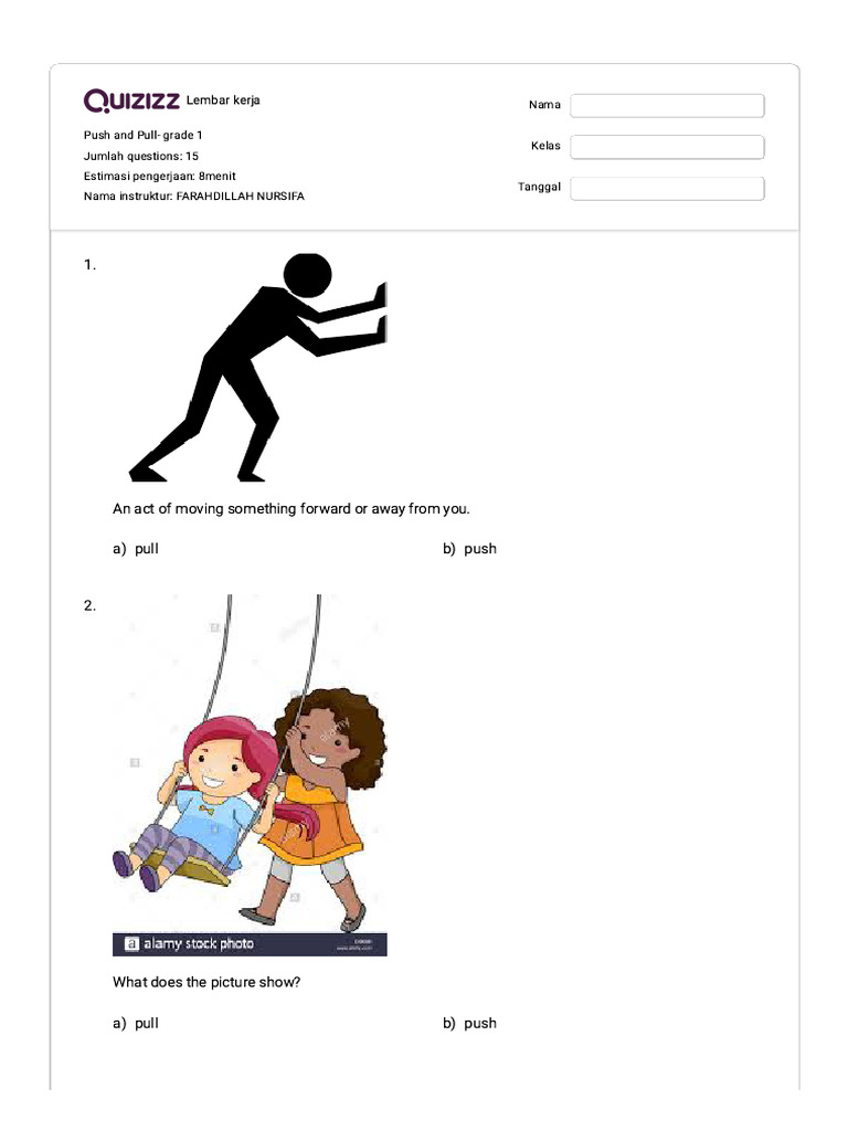 Grade 1 Push and Pull Worksheet | PDF
