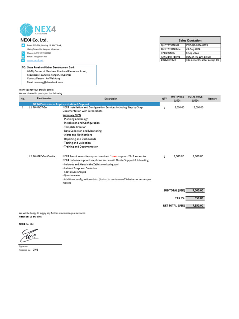 NEX4 Sales Quotation for Services | PDF | Computing | Information ...