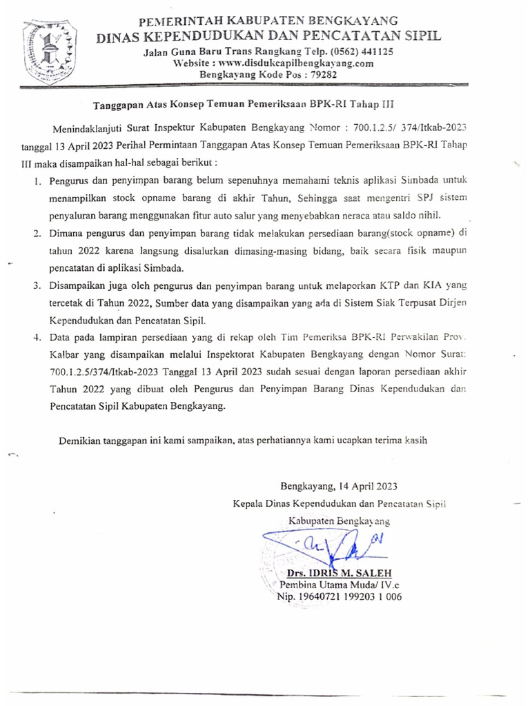 1.4 Tanggapan Temuan BPK | PDF