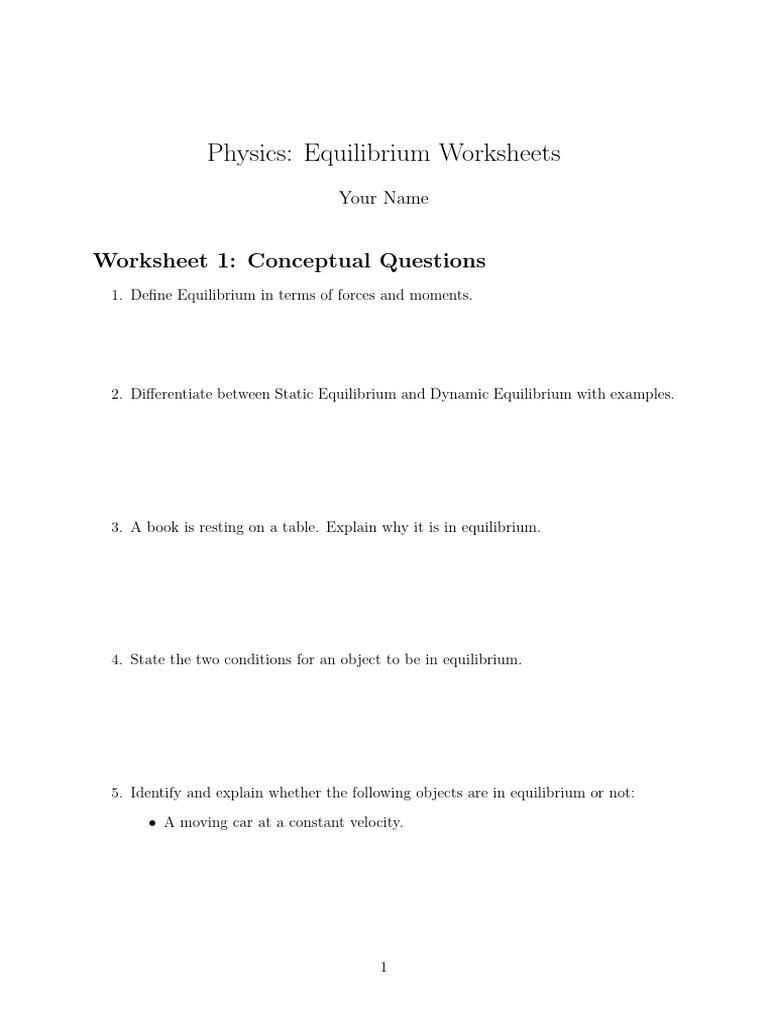 Equilibrium Physics Worksheets and Problems | PDF | Force | Center Of Mass
