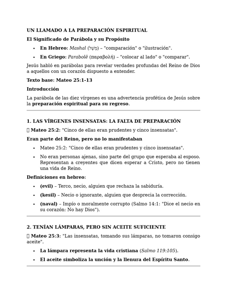 Las Vírgenes Insensatas | PDF | Parábolas de Jesús | Evangelio de Mateo