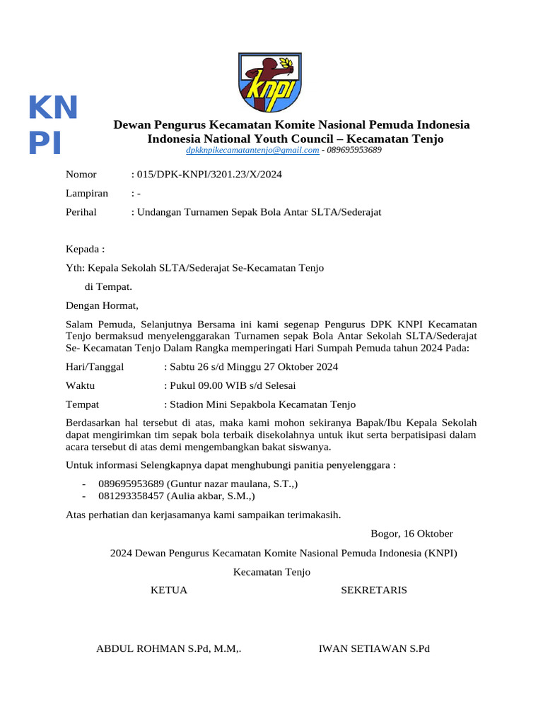 Undangan Turnamen Sepakbola Antar Sekolah | PDF