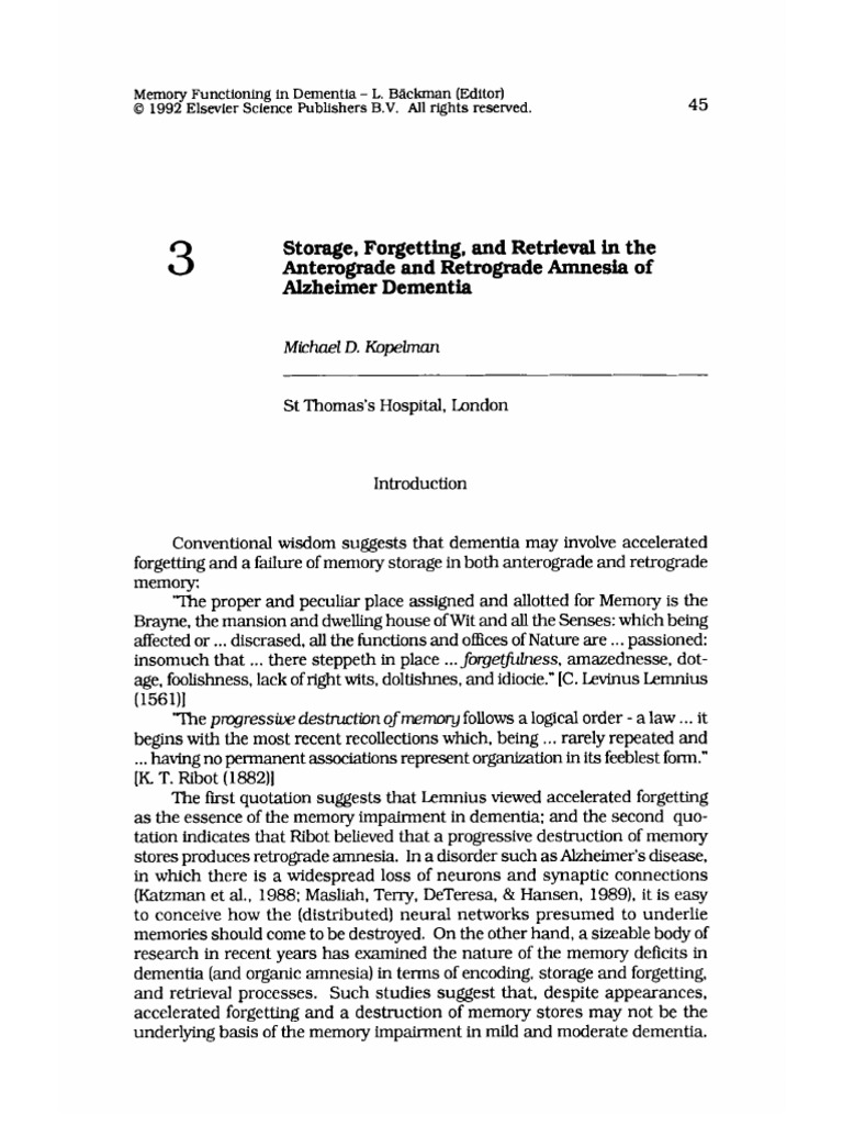 Retrieval in The Antemgrade and Retrograde Amnesia of Alzheimer ...