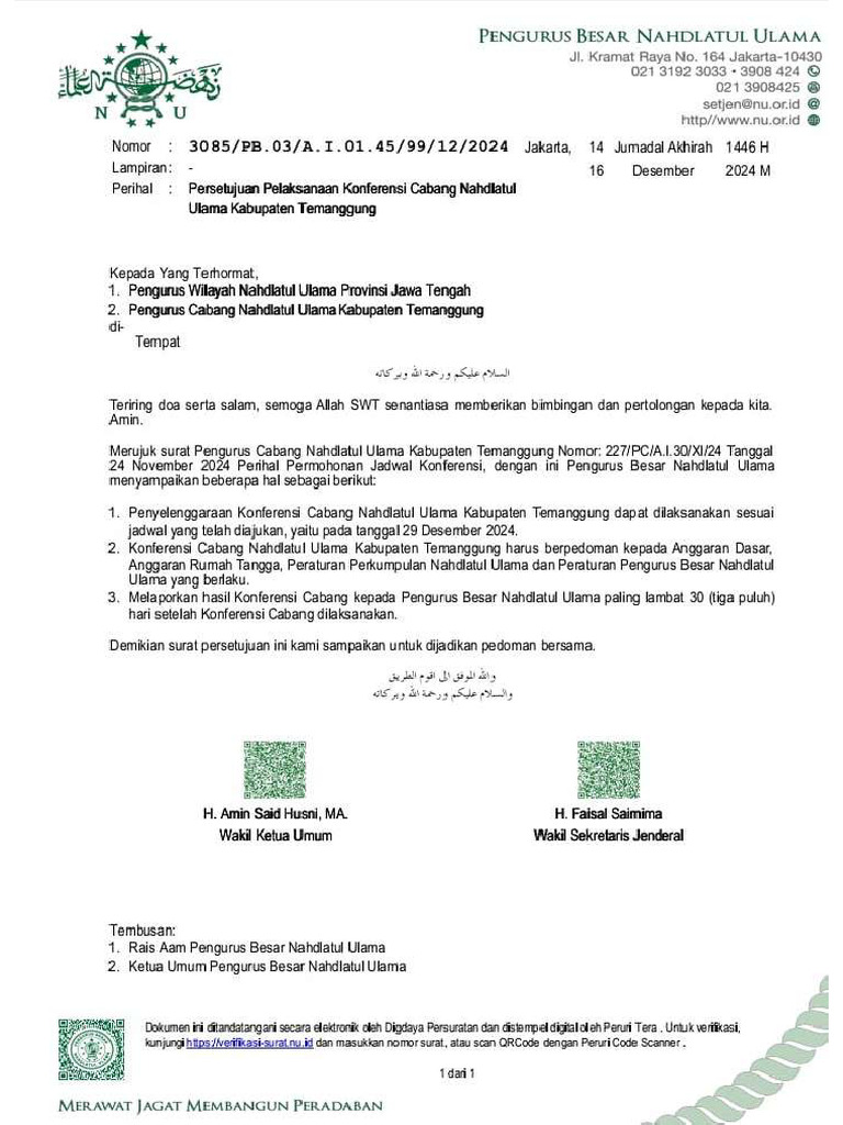 1. Surat Izin Konfercab PBNU | PDF