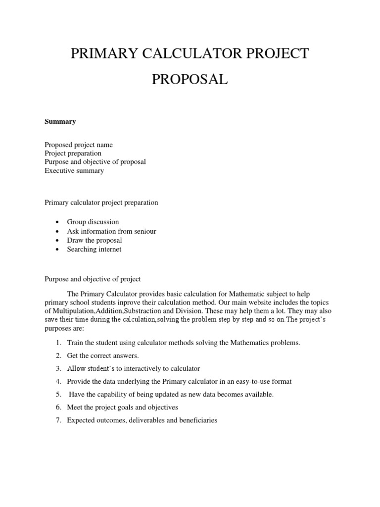 Primary Calculator Project Proposal | PDF | Calculator | Processes